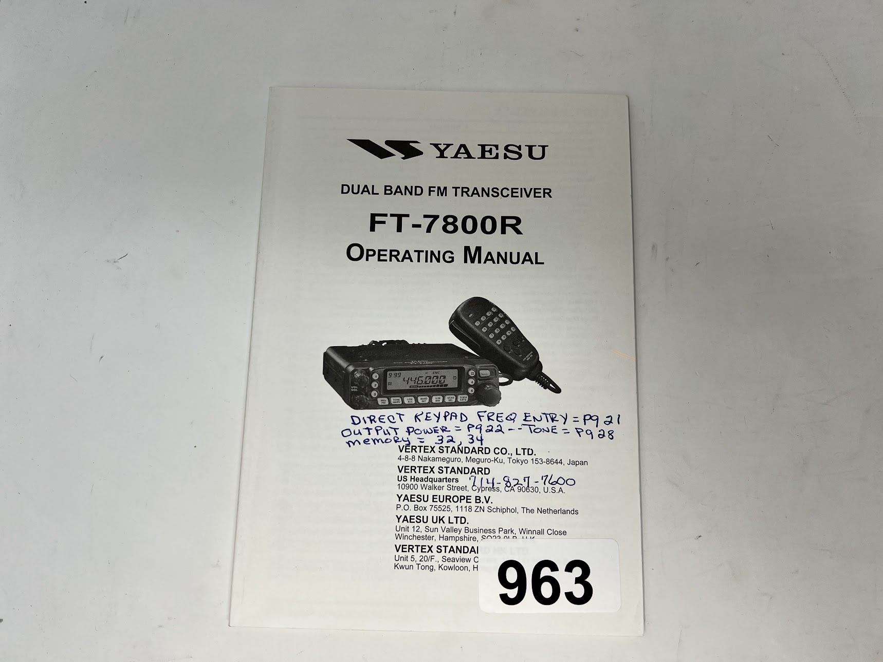 YAESU FT-7800R Operating Manual | Ham Radio Estate Planning