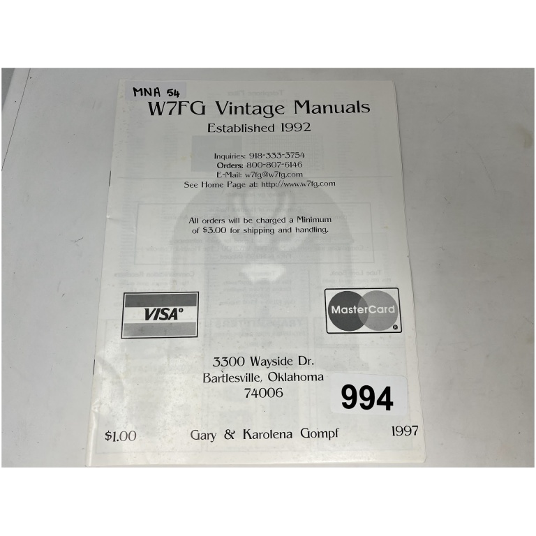 W7FG Vintage Manuals – Gary & Karolena Gompf | Ham Radio Estate Planning