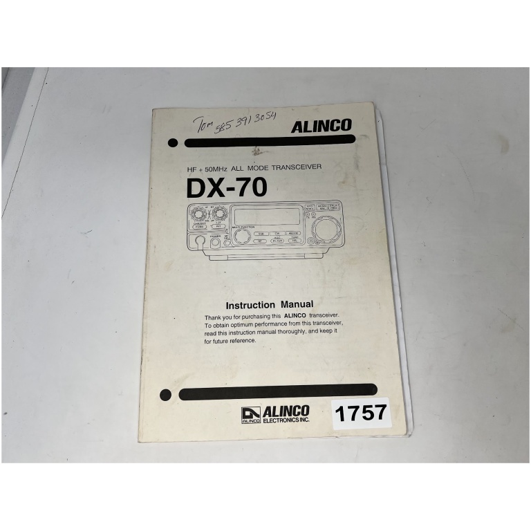 ALINCO DX-70 All Mode Transceiver – Instruction Manual | Ham Radio ...